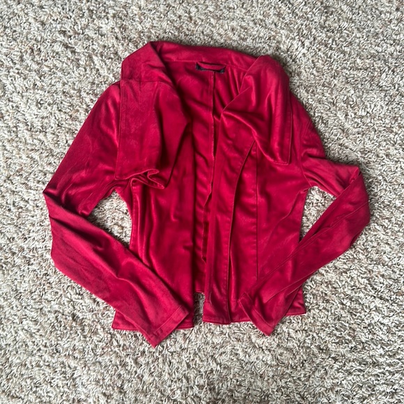 Jackets & Coats | Cherry Red Cropped Fitted Velvet Jacket | Poshmark